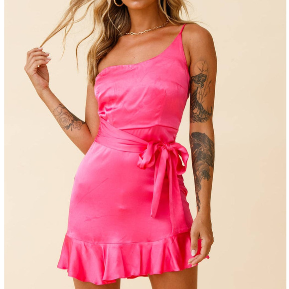 Selfie Leslie | Dresses | Selfie Leslie Dress Large Hot Pink Satin One ...